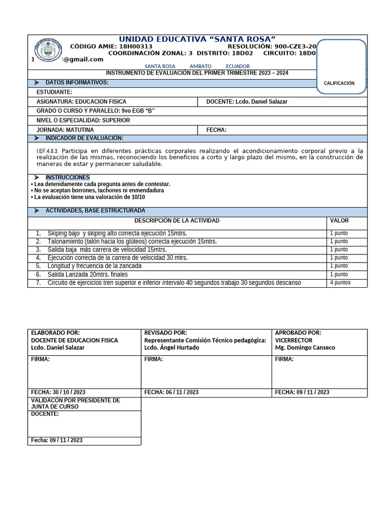 9B EVAL 1er TRIM | PDF | Aprendizaje