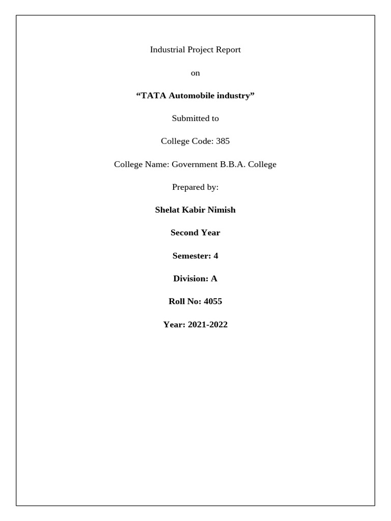 Industrial Project Report Sem 4 BBA (TATA Motors) | PDF | Expense | Business