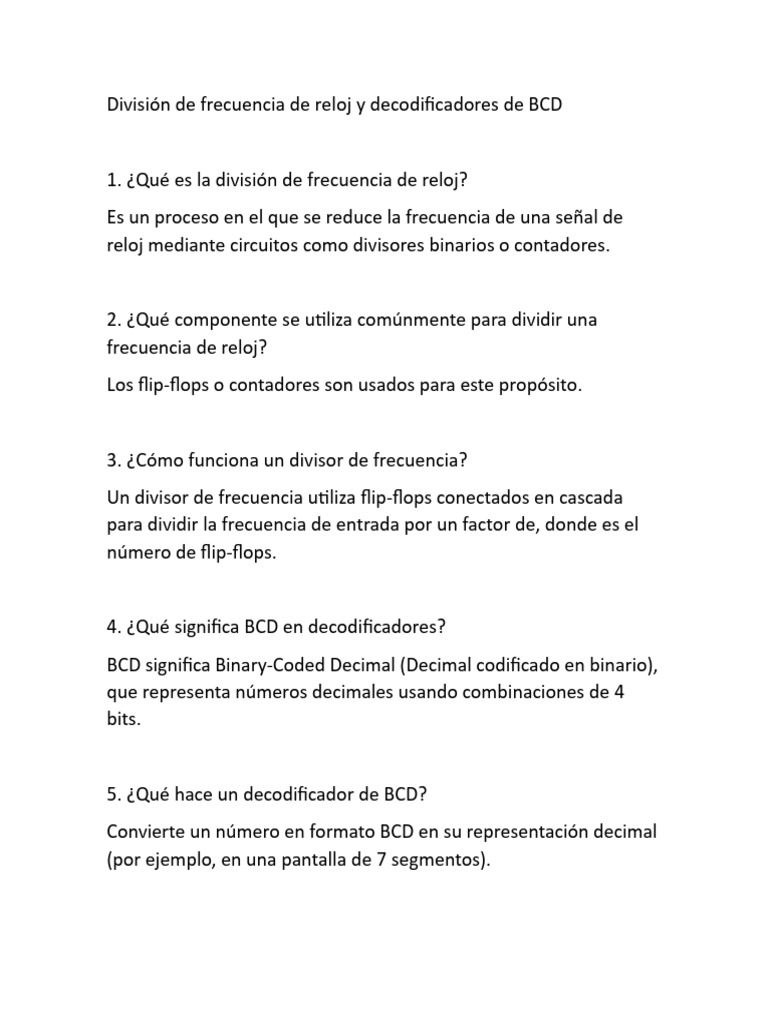 División de Frecuencia de Reloj y Decodificadores de BCD | PDF ...