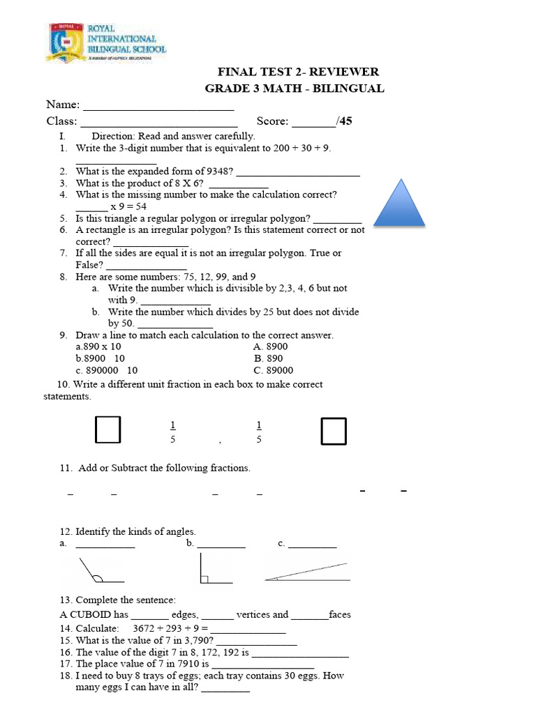 Final Test 2 - Math 3 Bilingual Reviewer | PDF | Area | Polygon