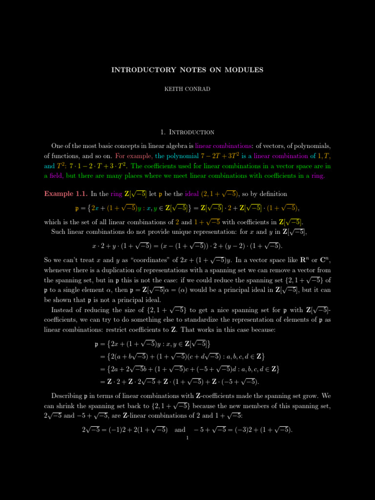 Introductory Notes on Modules | PDF | Module (Mathematics) | Basis ...
