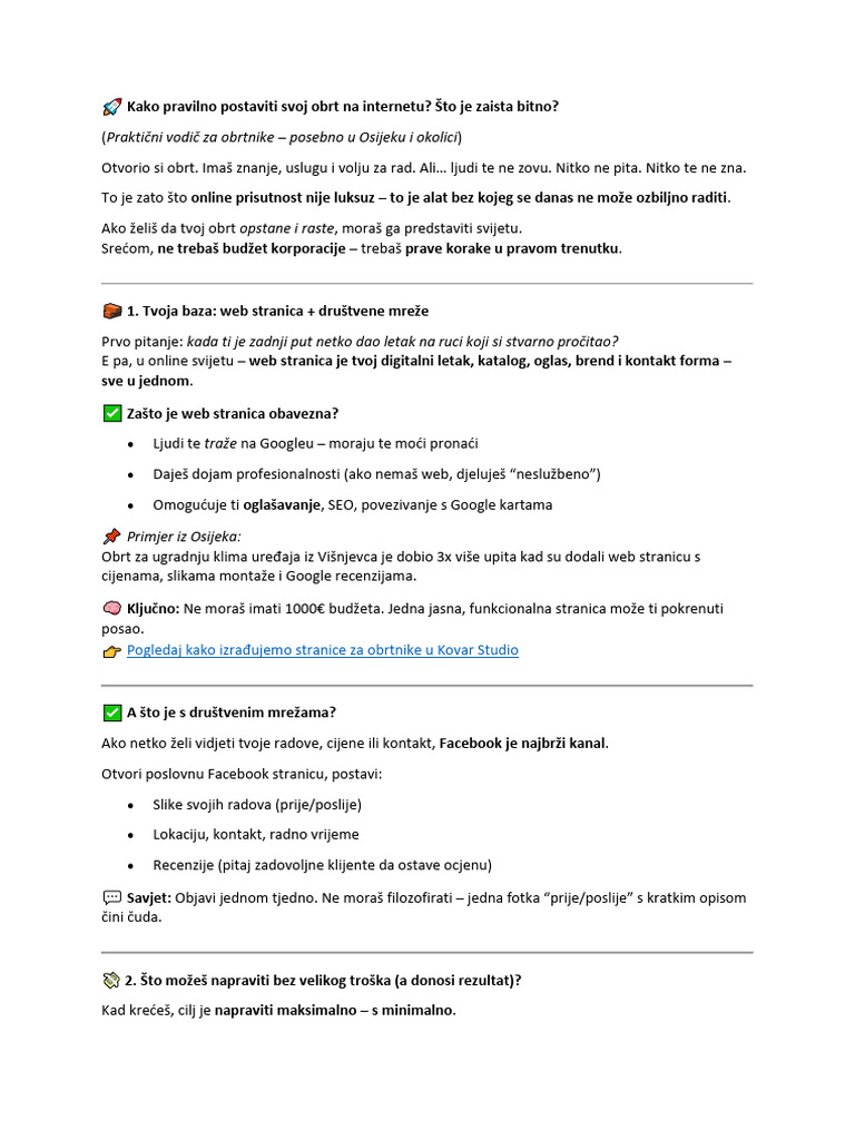 Kako pravilno postaviti svoj obrt na internetu? Što je zaista bitno? by Kovar Studio | PDF