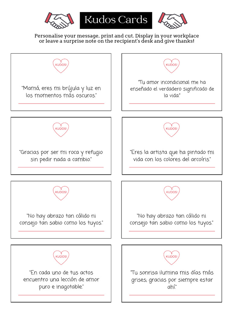 White Red Black Simple Handwritten Professional Kudos Cards A4 Document ...