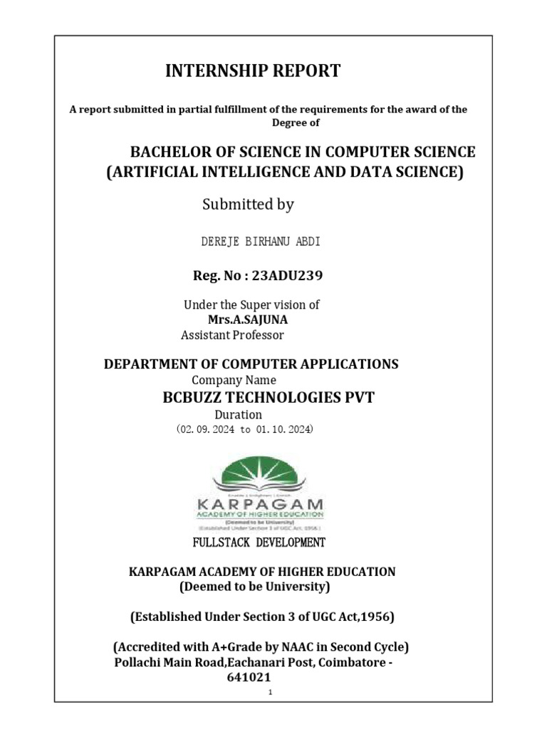 Dereje Intership Report | PDF | Artificial Intelligence | Intelligence ...