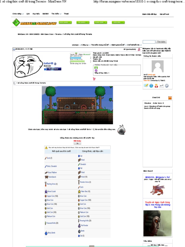 1 số công thức craft đồ trong Terraria - MiniGame | PDF
