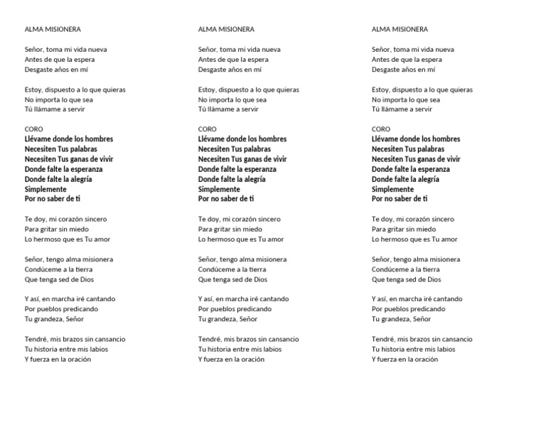 LETRA DE ALMA MISIONERA | PDF