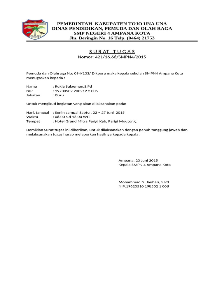 SURAT TUGAS Pelatihan | PDF