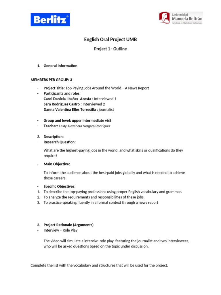 Oral - Project 1 - UMB-1 | PDF