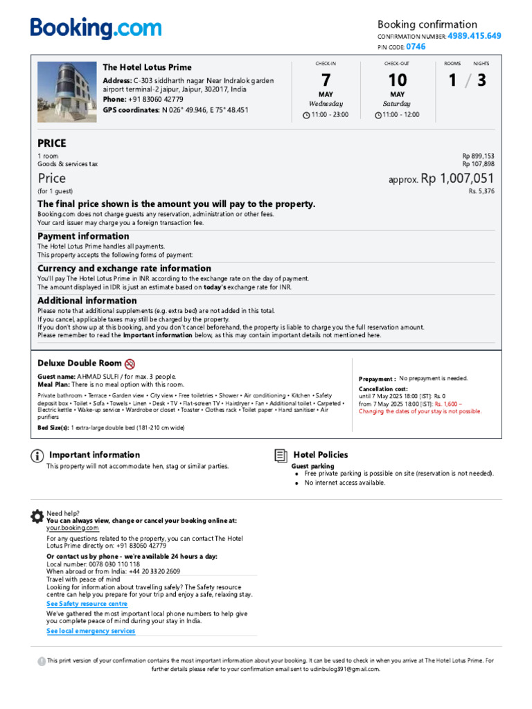 Hotel Booking - Confirmation | PDF
