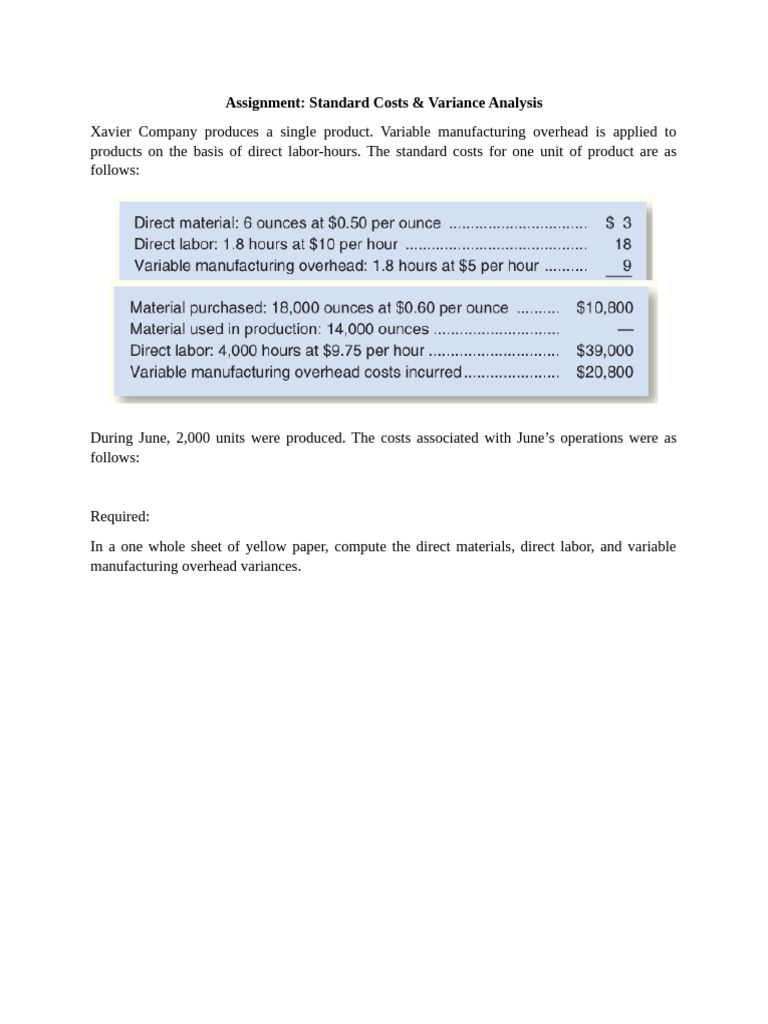 Assignment STD Cost | PDF