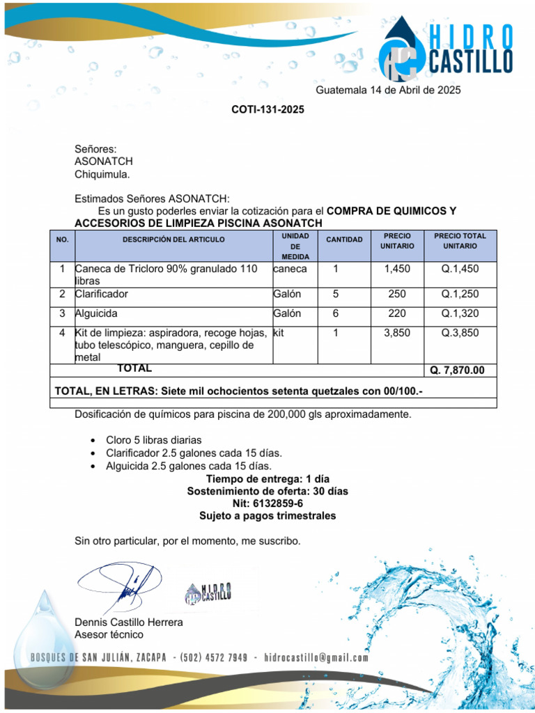 COTI 131-2025 QUIMICOS PISCINA ASONATCH CHIQUIMULA | PDF
