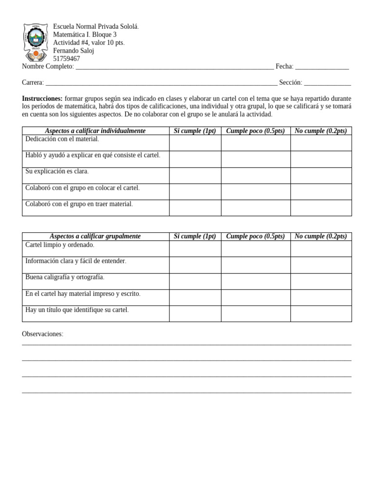 Act #4 Matemática 3er Bloque | PDF