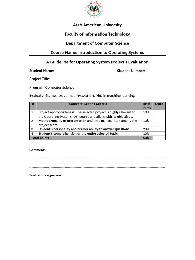 OS Project Evaluation Guidelines | PDF