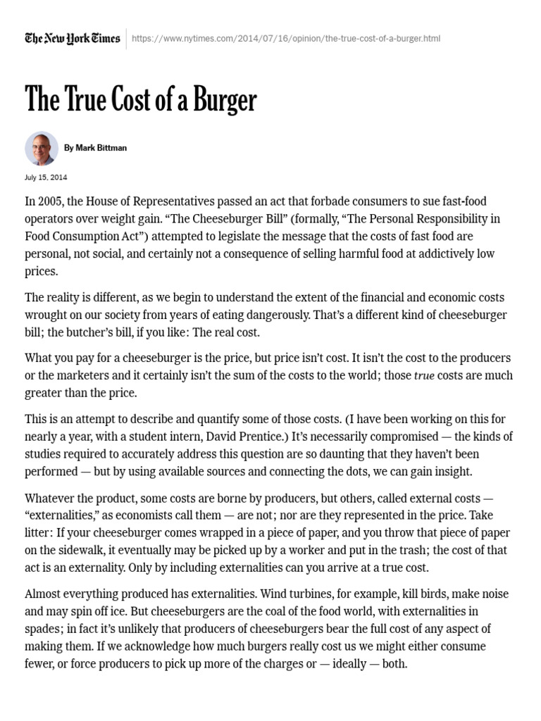 True Costs of Fast Food Burgers | PDF | Obesity | Externality