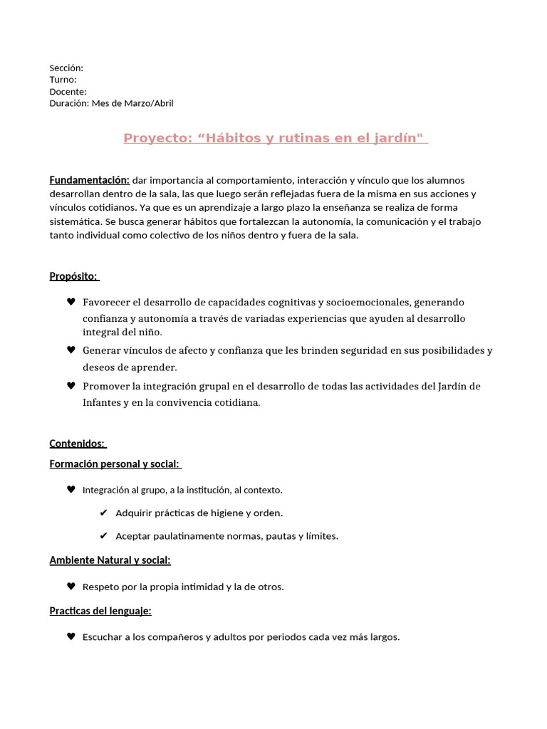 Comparto 'Proyecto Habitos y Rutinas' Con Usted | PDF | Enseñando ...
