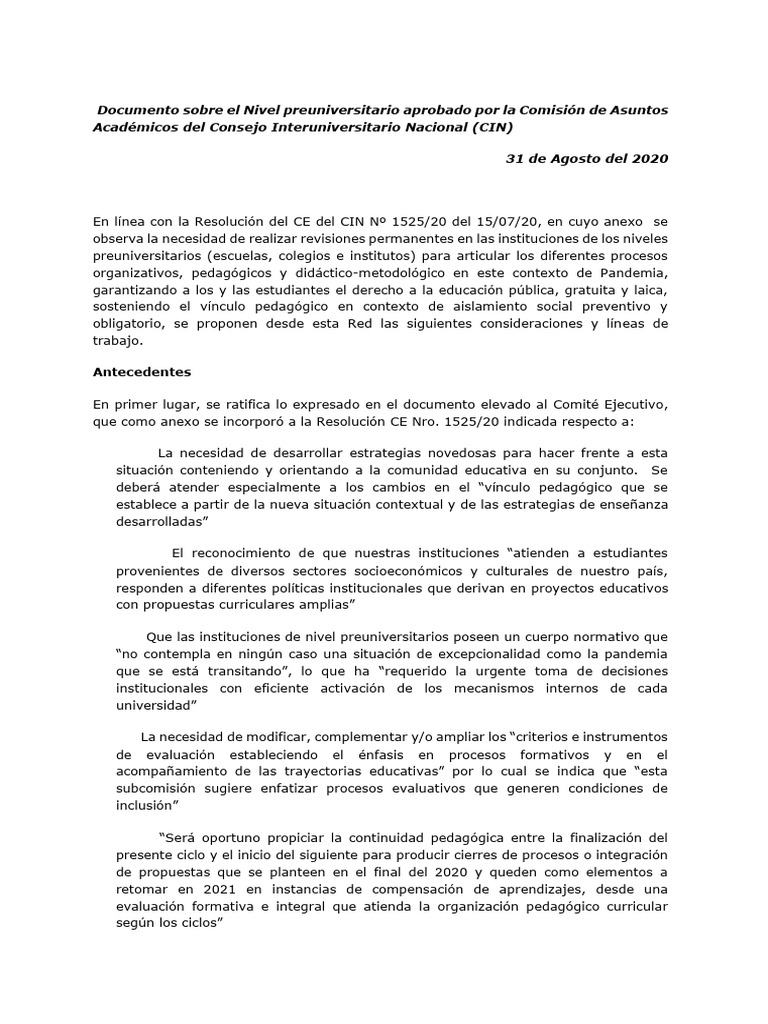 AA Documento Aprobado - PREUNIVERSITARIO - EJES PARA LA ACREDITACI - N Y PROMOCI - N EN CICLO ...