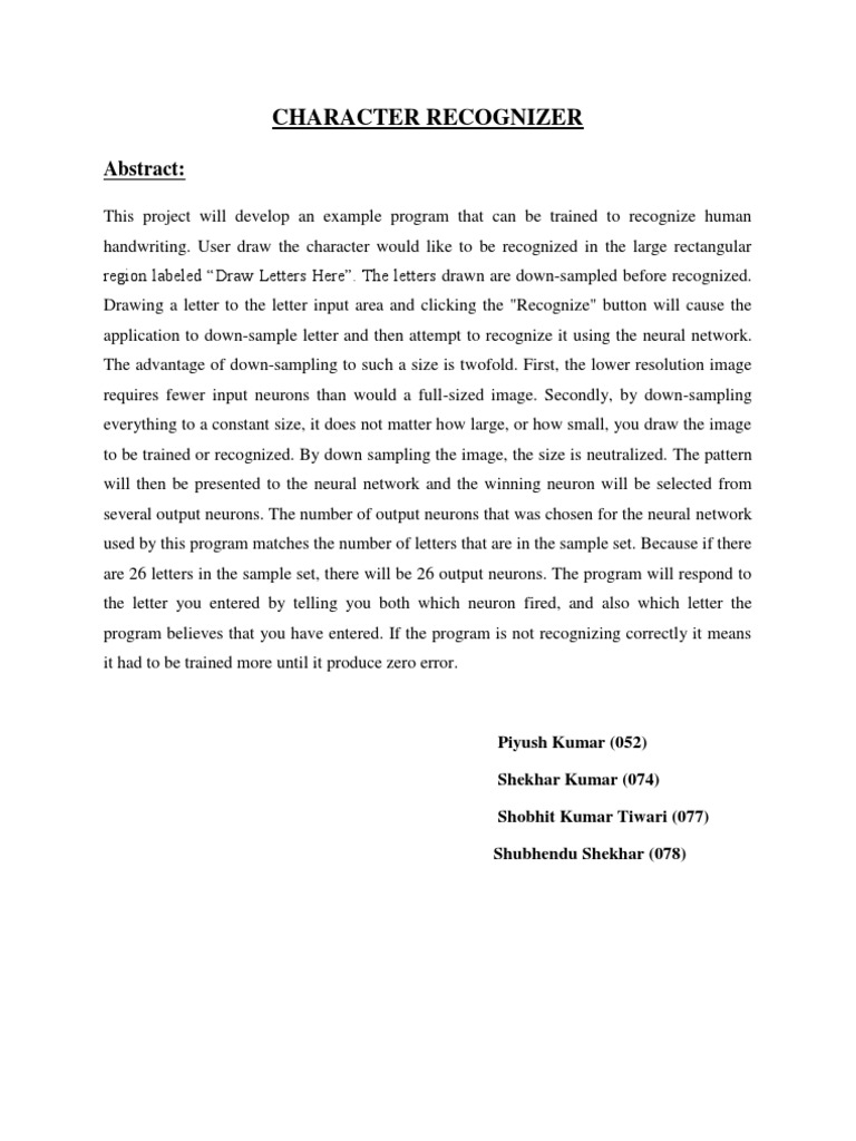 Character Recognizer | PDF | Computers
