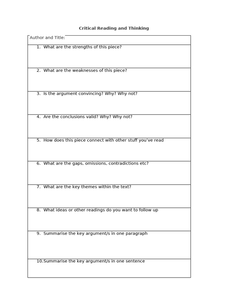 Analyzing Critical Reading Skills | PDF