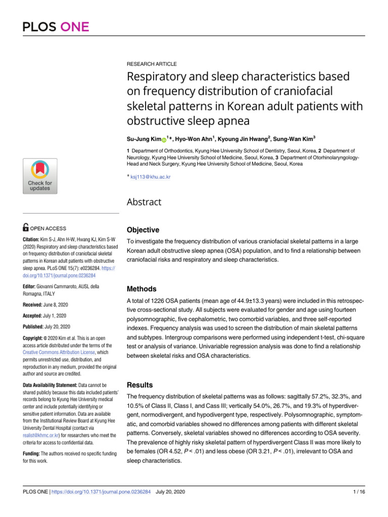 Respiratory and Sleep Characteristics Based On Frequency Distribution ...