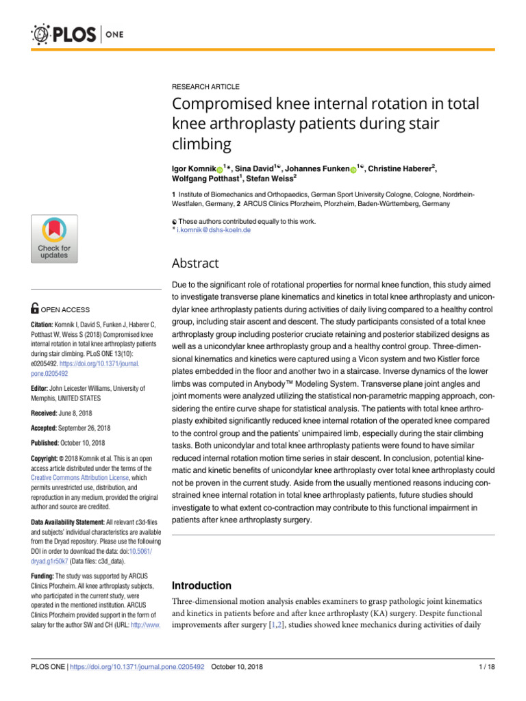 Compromised Knee Internal Rotation in Total Knee Arthroplasty Patients ...