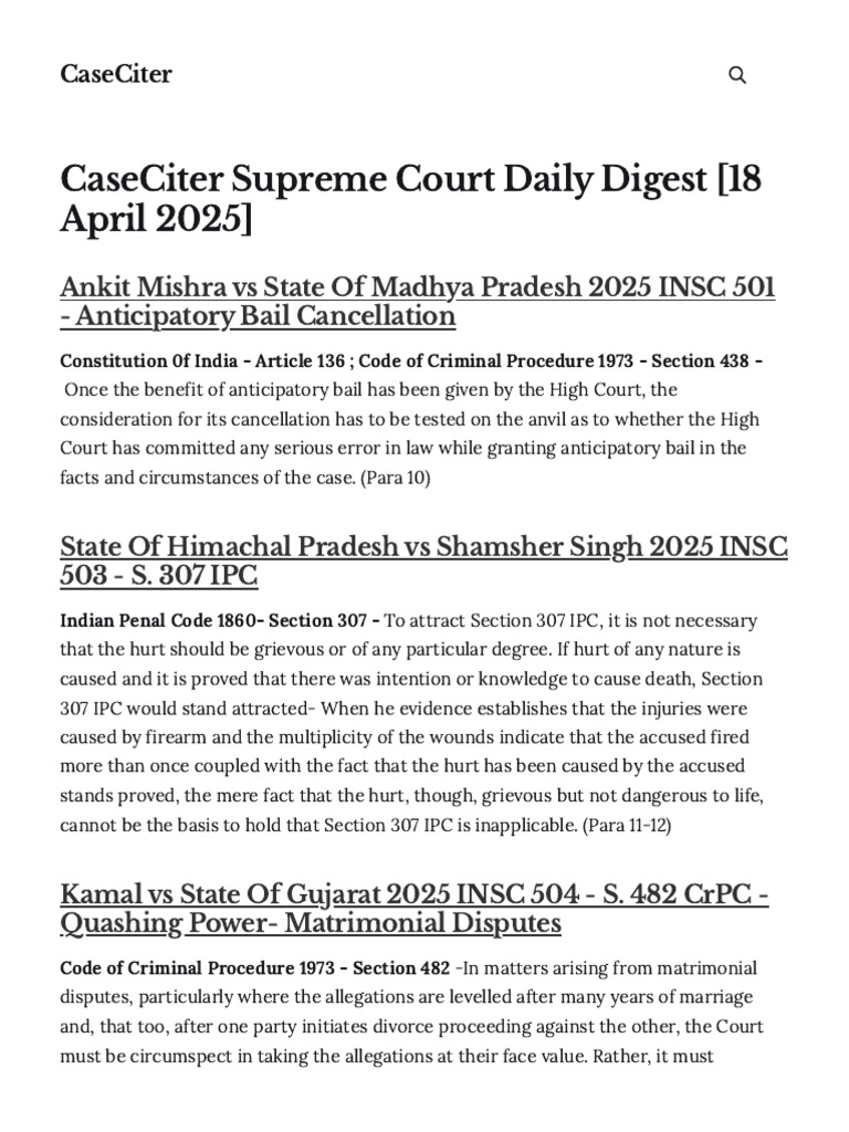 CaseCiter Supreme Court Daily Digest (18 April 2025) | PDF | Criminal ...
