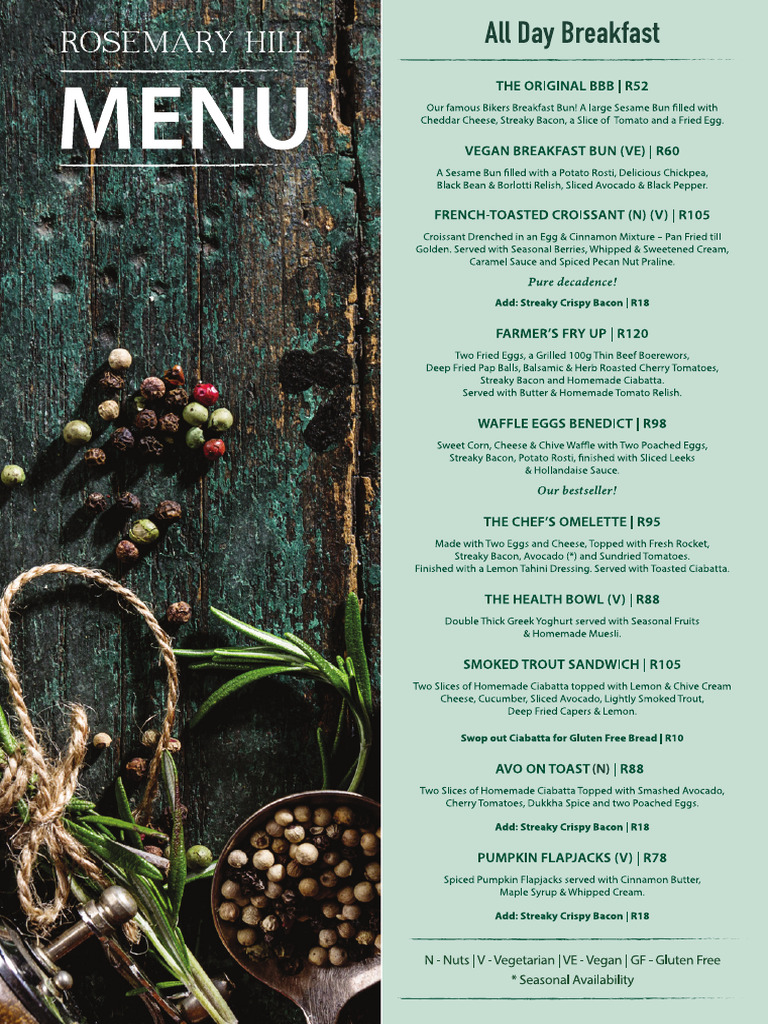 Rosemary Hill Restaurant Menu | PDF