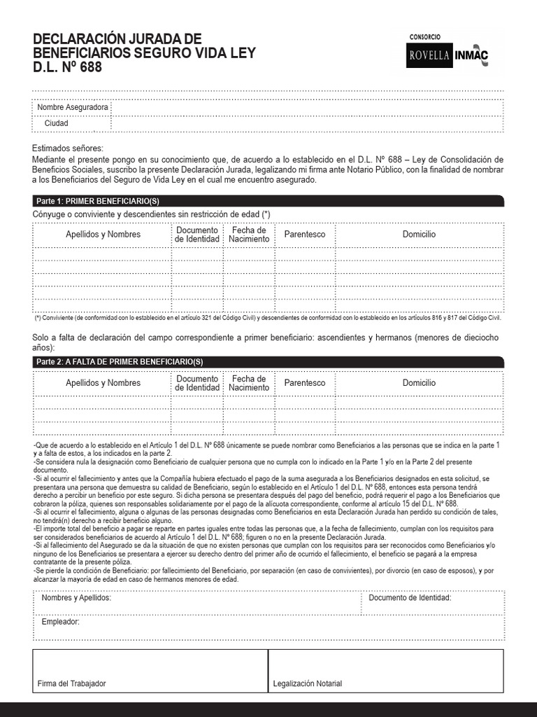 DECLARACION JURADA DE VIDA LEY (2) | PDF | Póliza de seguros