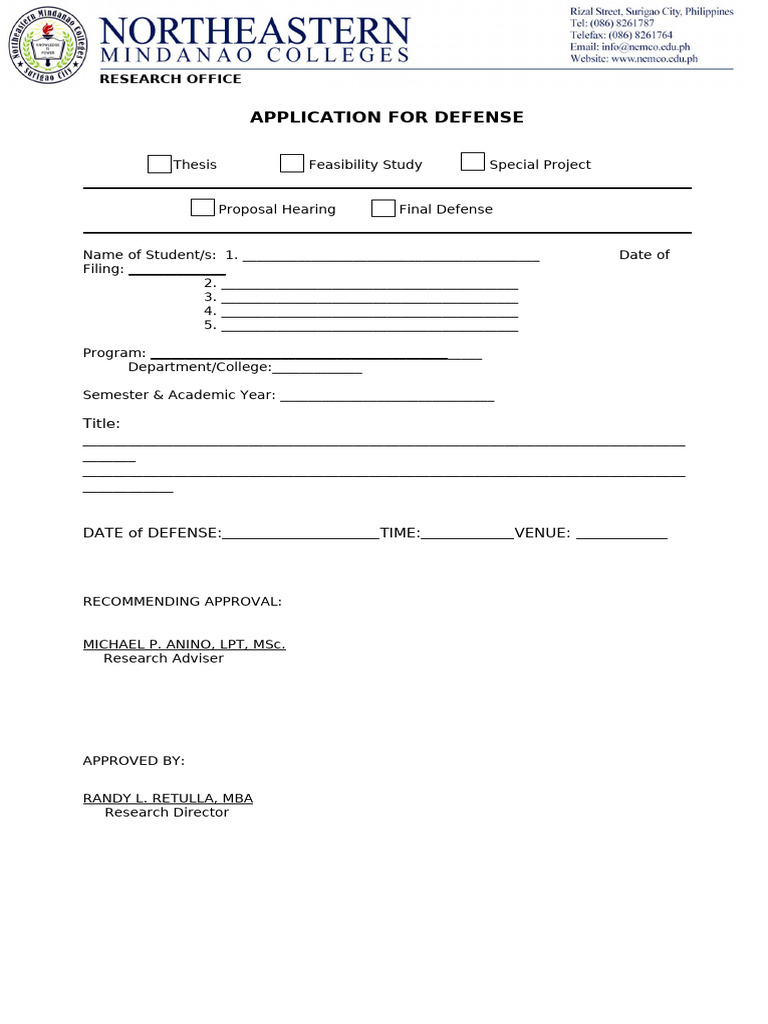 Application For Defense Form | PDF