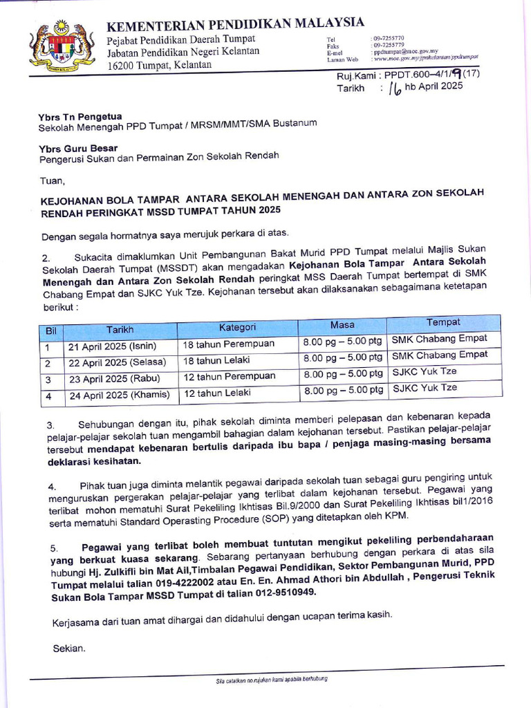 surat kejohanan bola tampar mssd 2025_250417_142945 | PDF