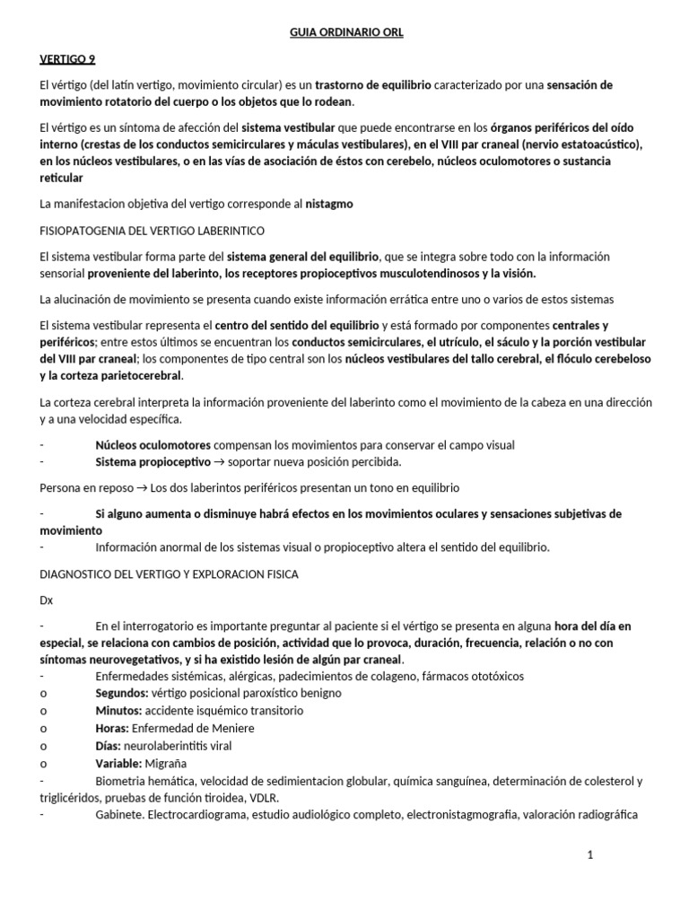 GUIA ORDINARIO ORL | PDF | Nariz humana | Vértigo