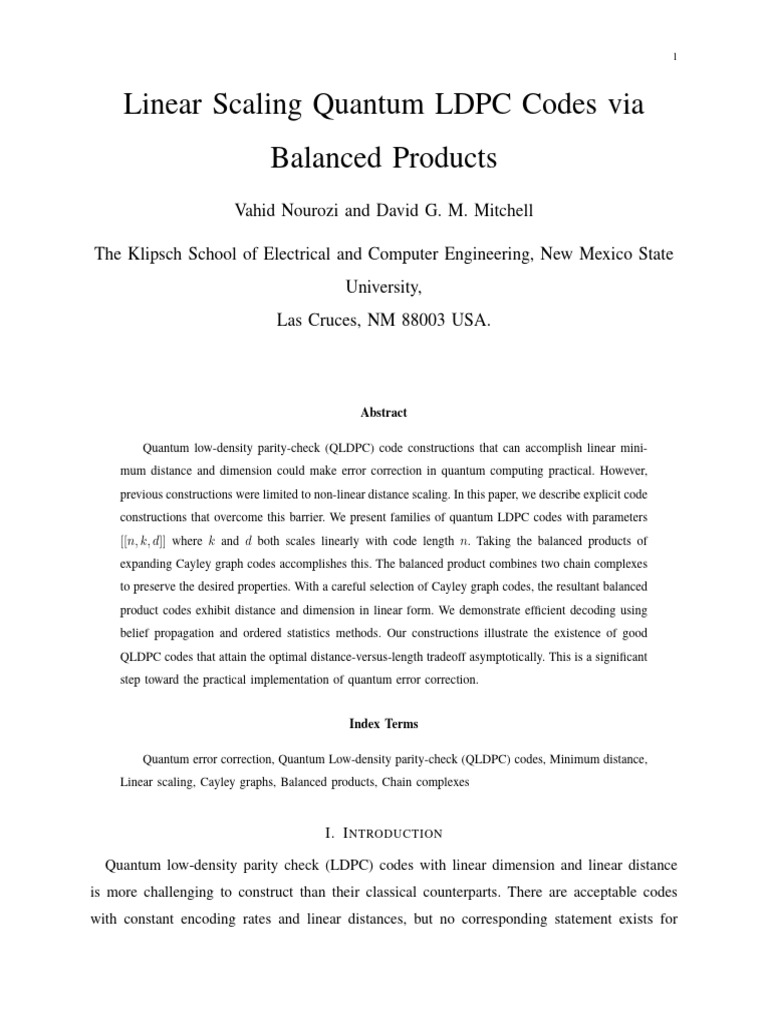 Linear_Scaling_Quantum_LDPC_Codes_via_Balanced_Products_ISIT (6) | PDF | Low Density Parity ...