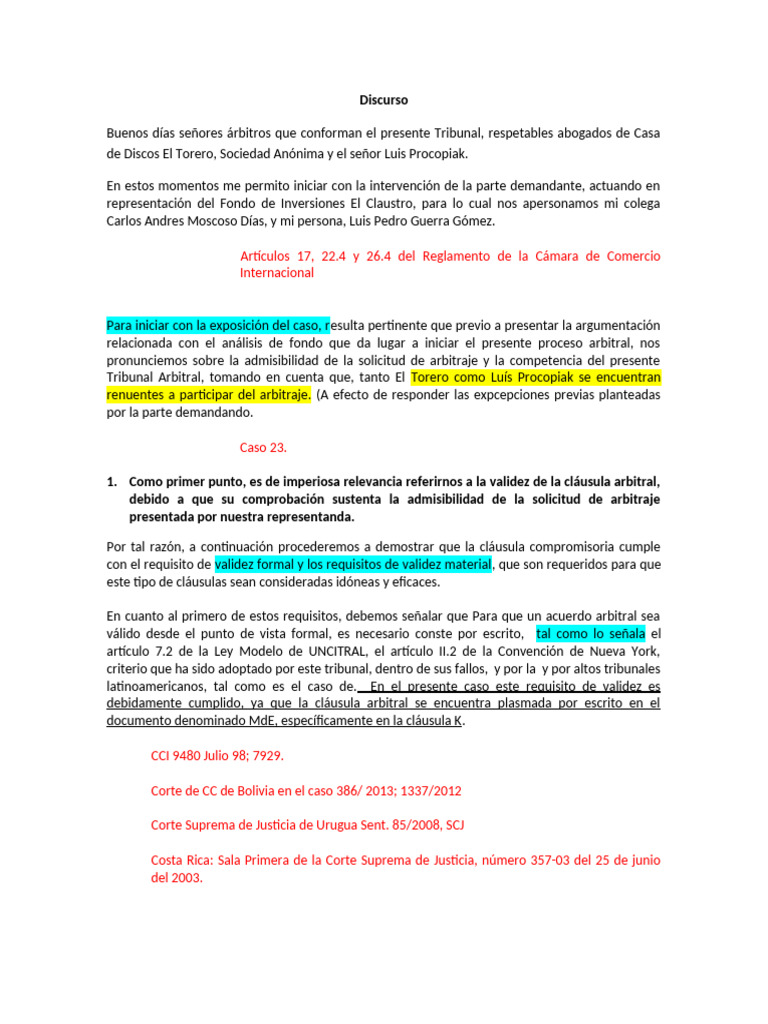 Modelo de Discurso | PDF | Arbitraje | Justicia