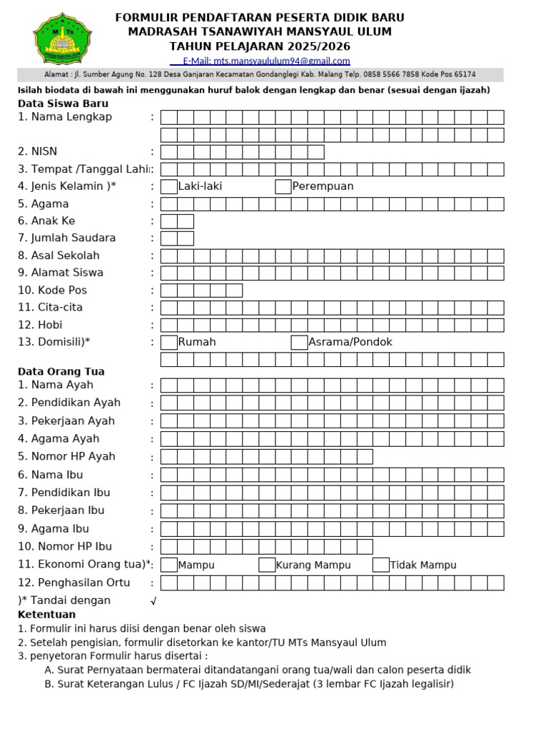 Formulir Pendaftaran | PDF