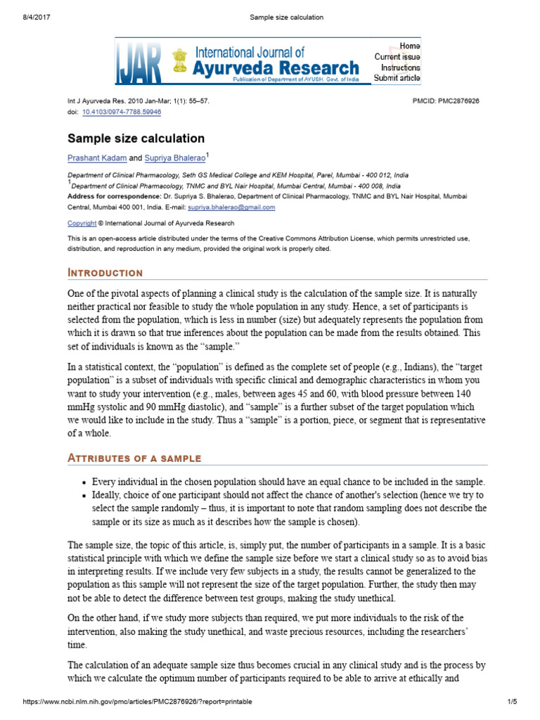 Sample Size Calculation in Trials | PDF | Sampling (Statistics ...