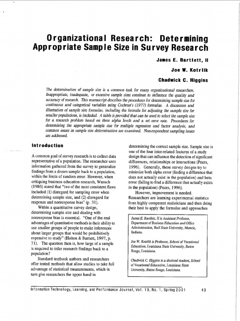 Survey Research Sample Size-Cochran | PDF