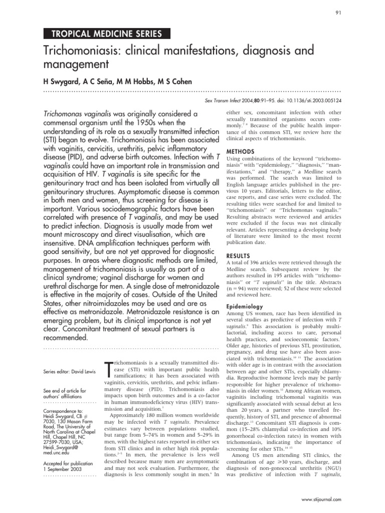 Trichomoniasis-Clinical Manifestations, Diagnosis and Management | PDF ...