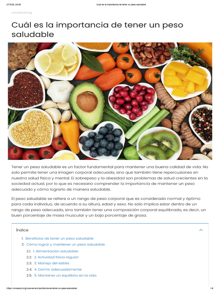 Cuál Es La Importancia de Tener Un Peso Saludable | PDF | Obesidad ...