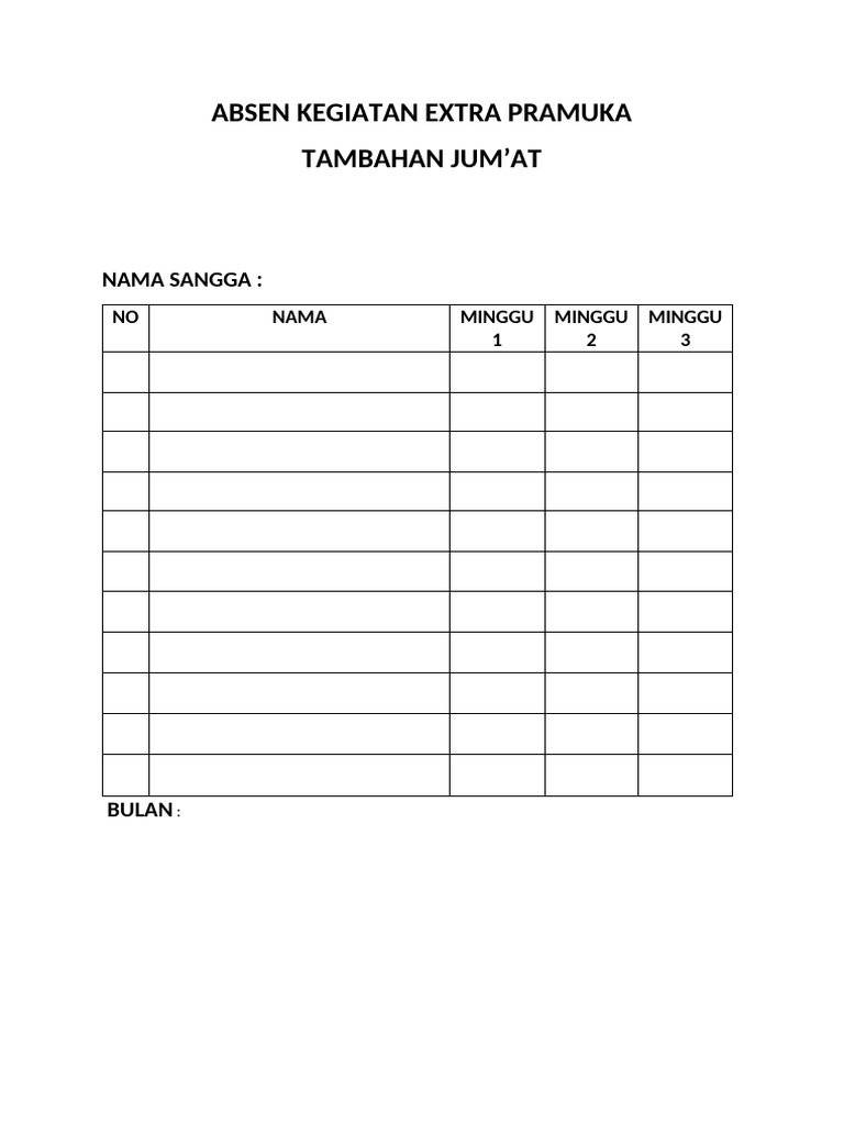 Absen Kegiatan Extra Pramuka | PDF
