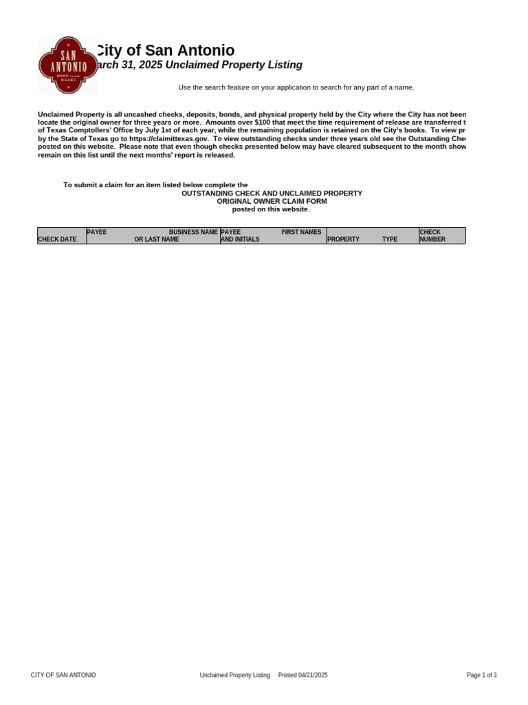 Unclaimed Property List March 2025 | PDF