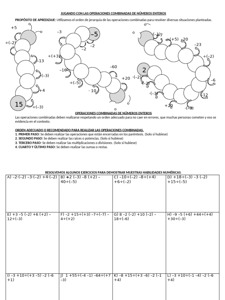 Jugando Con Las Operaciones Combinadas de Números Enteros | PDF