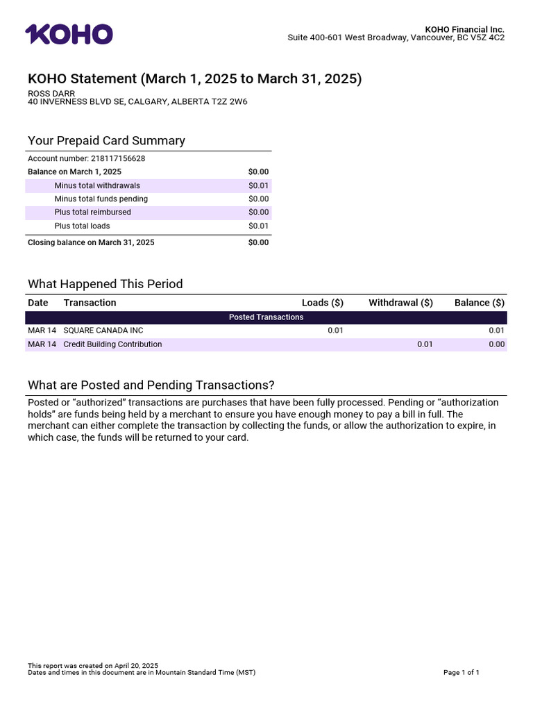 KOHO Statements | PDF