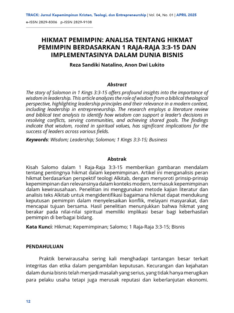 Hikmat Pemimpin dalam Bisnis Kristen | PDF