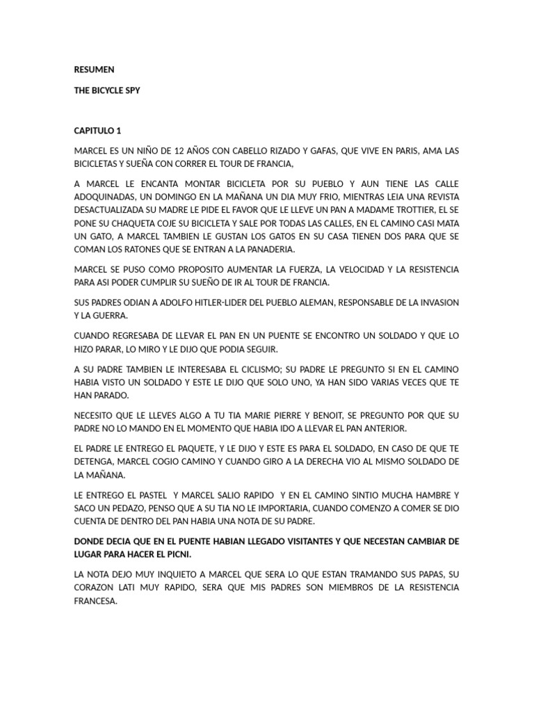 Resumen The Bicycle Spy | PDF