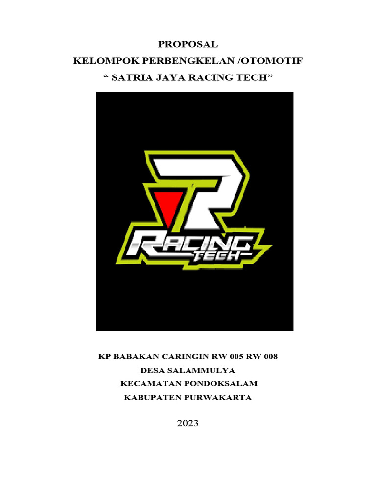 Proposal Satria Jaya Racing Team Perbengkelan | PDF