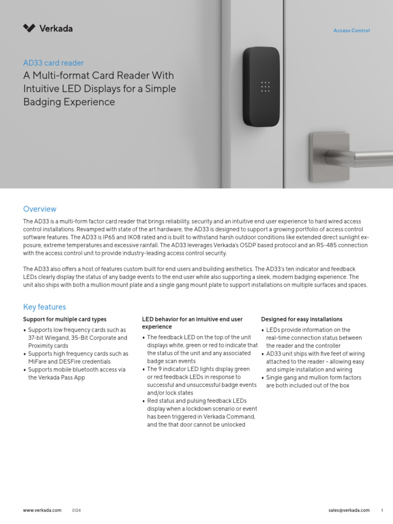 Door Reader Ad33 Datasheet | PDF | Access Control | Electronics