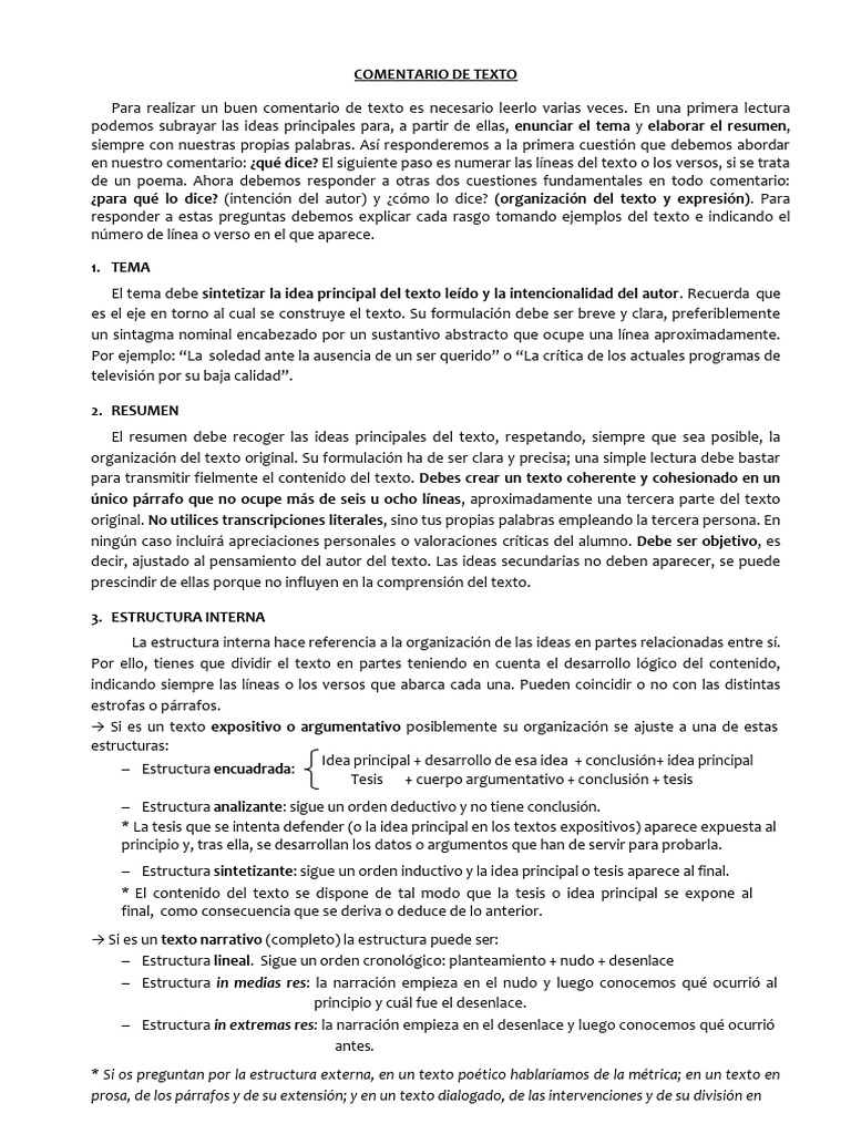 Comentario de Texto 1Âº BCH | PDF | Oración (Lingüística) | Narración