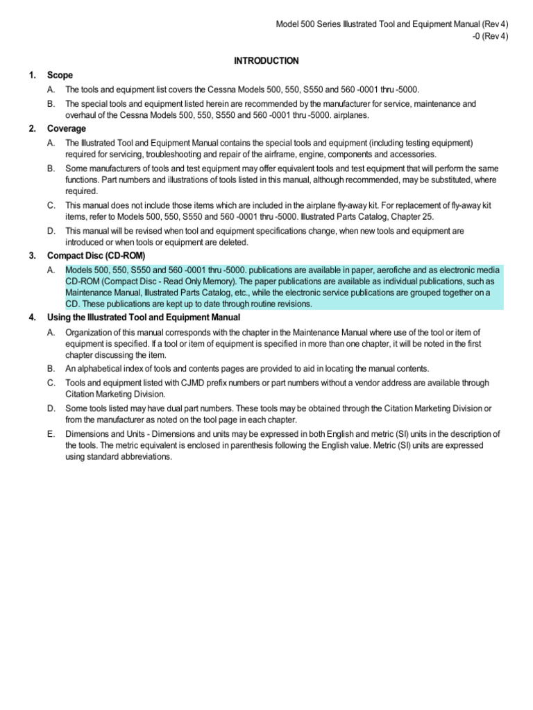 Cessna 500 Series Tool_Equip | PDF | Cessna