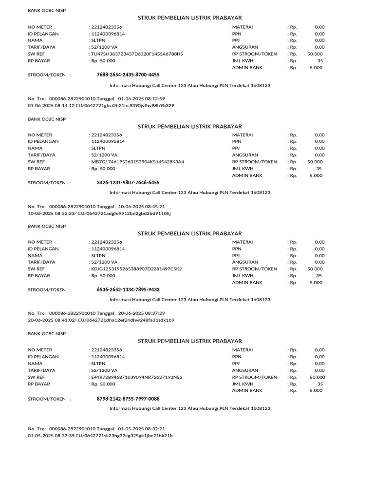 Struk Pembelian Listrik Prabayar OCBC | PDF