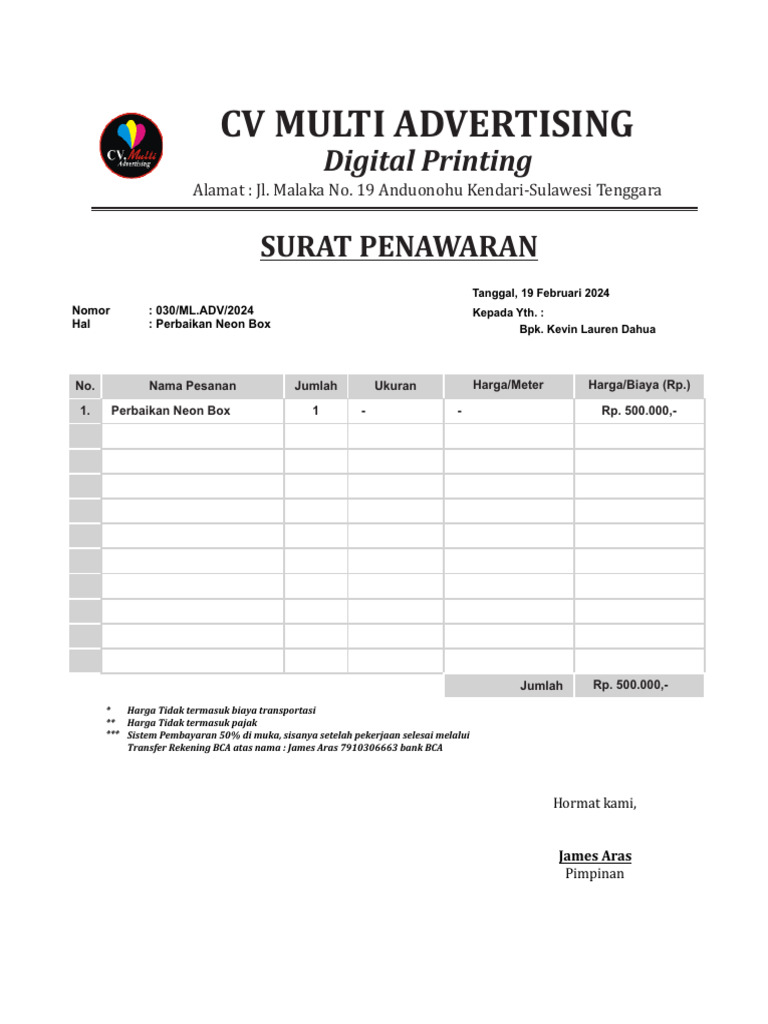 SURAT PENAWARAN Kevin Lauren | PDF