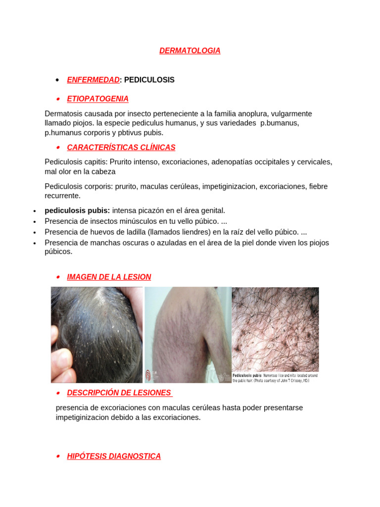 Lesiones y Tratamiento de Pediculosis | PDF